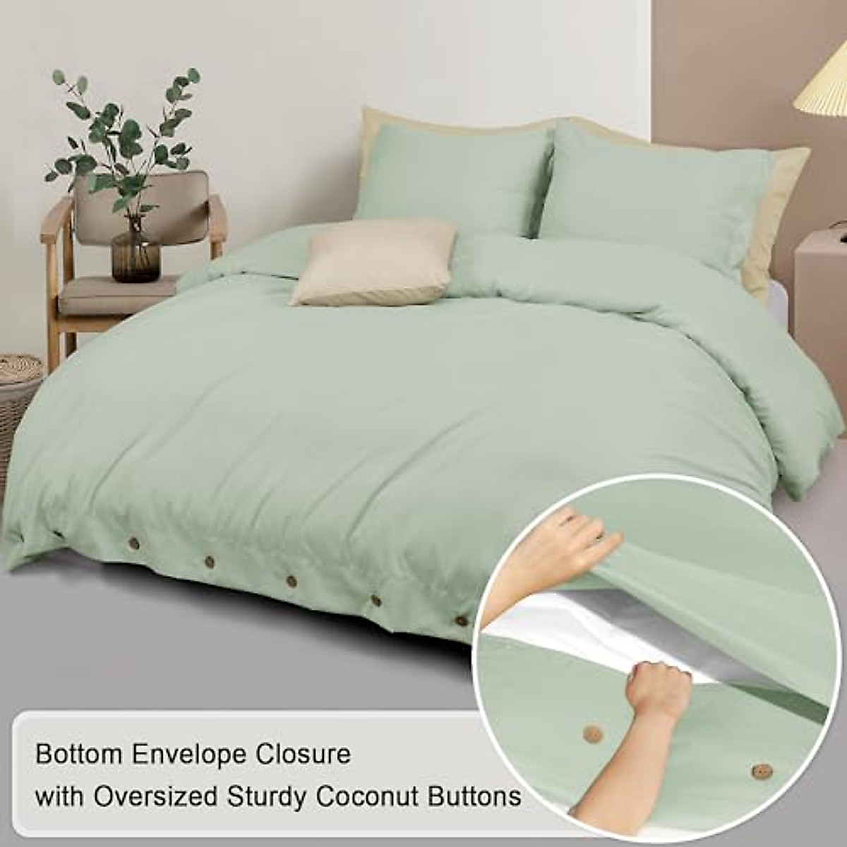 PHF Sage Green Duvet Cover Queen Size, Comfy Lightweight Skin-Friendly Comforter Cover Set with Button Closure, Soft Durable Bedding Collection with 2 Pillowcases for All Season, 90" x 90"