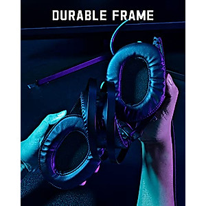 Gaming Headset for Xbox One PS4 PS5 PC Switch, Noise Canceling Headphones with Microphone, 3.5mm Audio Jack, Auto-Adjust Headband, 50mm Drivers, RGB Light, Lightweight Wired Gaming Headphones-Black