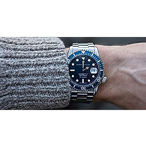 MOMENTUM Men's Aquamatic IV Automatic Dive Watch | 200M Water Resistance | Sapphire Crystal | Glass Back | SuperLuminova Luminous | Self-Winding (Black Dial | Hyper Rubber Band)