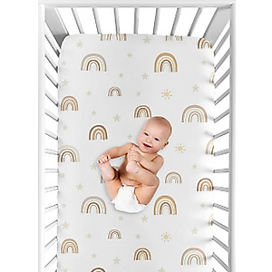 Sweet Jojo Designs Neutral Boho Rainbow Girl Boy Unisex Fitted Crib Sheet Baby or Toddler Bed Nursery - Mustard Yellow Pumpkin Orange Bohemian Sunshine Modern Vintage Beige Gold Taupe Tan
