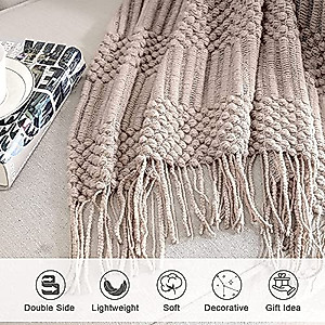 lifein Tan Throw Blanket for Couch-Soft Knitted Farmhouse Boho Throws,Cozy Knit Small Lightweight Blankets&Throws with Tassels for Bed,Chair,Sofa,Room,Home Decor,Spring (Light Khaki/Tan,50 * 60in)