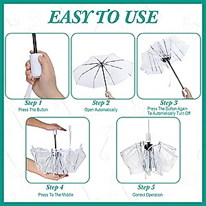 Sanwuta 12 Pack Transparent Folding Umbrella Full Automatic Clear Foldable Umbrella 8 Ribs Tri-Fold Auto Open Close Umbrellas for Rain Travel Wedding(White)