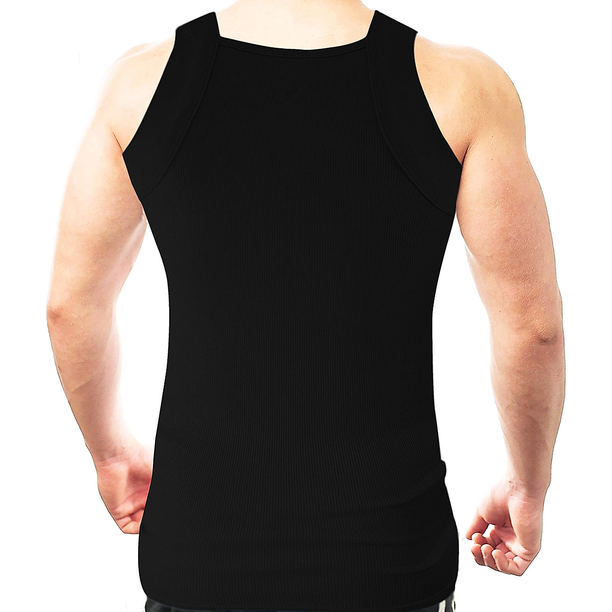 2 Pack Men's G-unit Style Tank Tops Square Cut NEW USA Classic Design Muscle Ribbed Wife Beater Underwear Shirts (XL, Black)