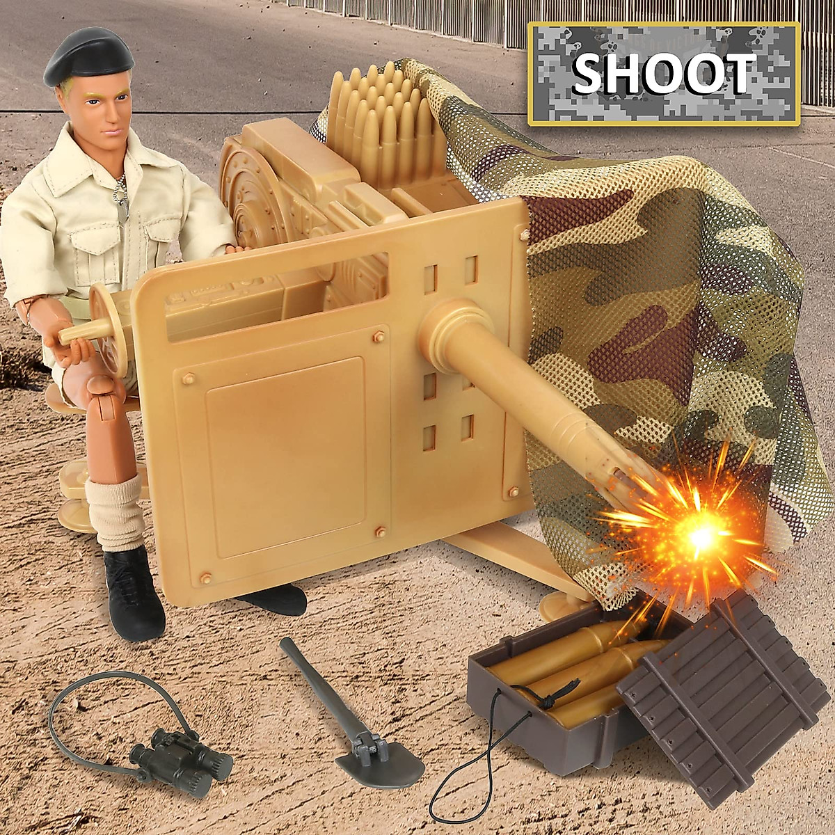 Click N' Play Action Figure WWII Field Gun 5 Piece Set, Military Action Figures and Army Toys for Boys 8-12