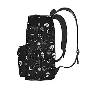 Black Gothic Skull Moon Cat Backpack Casual Sports Bookbag Unisex Travel Laptop Backpacks
