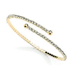 Mariell Gold Crystal Rhinestone Cuff Bridal Bracelet, 1-Row Fashion Bangle for Wedding, Prom, Bridesmaids