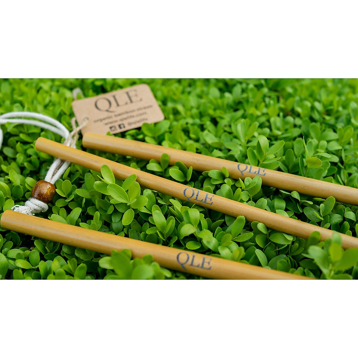 QLE Reusable Bamboo Drinking Straws, Eco Friendly Alternative to Plastic Straws – Organic BPA-Free Biodegradable Zero Waste Straws – Cleaning Brush and Natural Cotton Carrying Bag Included – 12 Pack