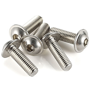 M8-1.25 x 60mm Flanged Button Head Socket Cap Screw Bolts, 304 Stainless Steel 18-8, Allen Socket Drive, Bright Finish, Fully Threaded, Pack of 10