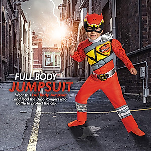 Red Power Rangers Costume for Toddlers. Official Licensed Red Ranger Dino Charge Classic Muscle Power Ranger Suit with Mask for Boys & Girls, Large (4-6)