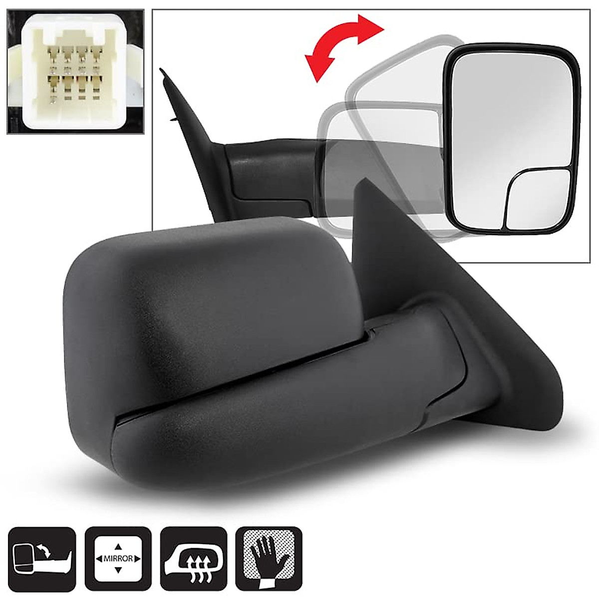 ACANII - Telescoping Towing Flip Up POWER Heat Mirror Passenger Right Side For 2002-2008 Dodge Ram 1500 03-09 2500 3500