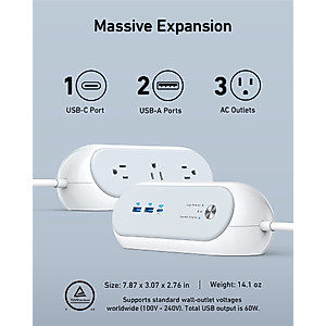 Anker Charging Station, 623 Capsule Power Strip with 45W USB C Charger, 3 Outlets, 15W 2 USB Ports, 6ft Power Cord, Power Delivery for Desktop Accessory, MacBook, Tablets, iPhone14/13