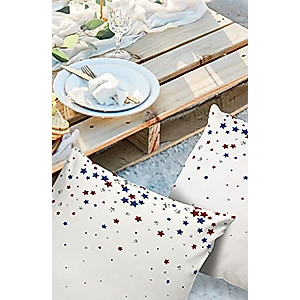 Outdoor Pillows 18x18 Waterproof Outdoor Pillow Covers, Memorial Independence Day Polyester Throw Pillow Covers Garden Cushion Decorative Case for Patio Couch Decoration Set of 2, Patriotic Star