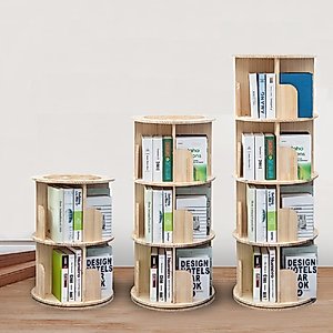 Heehee Rotating Bookshelf 360 Display Floor Standing Bookcase Storage Rack for Kids&Adults Multi-Functional Bookshelf Organizer (3-Tier)