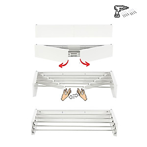 foxydry HIDE Wall Mounted Clothes Airer Balcony Wall Mounted Clothes Airer Outdoor Indoor Retractable Clothes Drying Rack (28 Inch, White (Limited Edition))