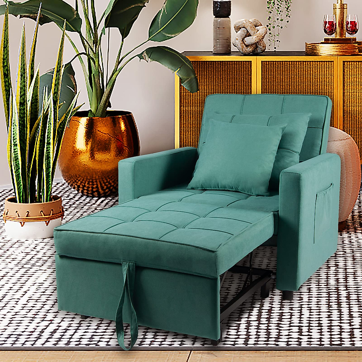 Polar Aurora Sofa Bed Chair 3-in-1 Convertible Chair Bed, Lounger Sleeper Chair, Single Recliner for Small Space with Adjustable Backrest (Green)