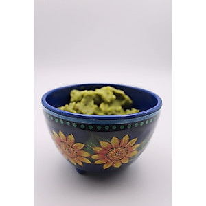 Chips and Salsa Chip Dip Bowl Set - Spanish 2 Piece Small Bowl Set Painted Blue Dishes with Sunflowers - Serving Bowls for Party and Fiestas (2)