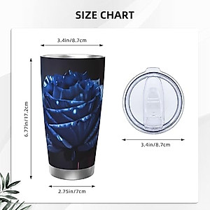 EKPRAVDKTF Blue Rose 20oz Insulated Stainless Steel Tumbler With Lids And Straws, Double Wall Vacuum Travel Coffee Mug, Thermal Cup For Cold & Hot Drinks, Reusable Metal Straw & Brush