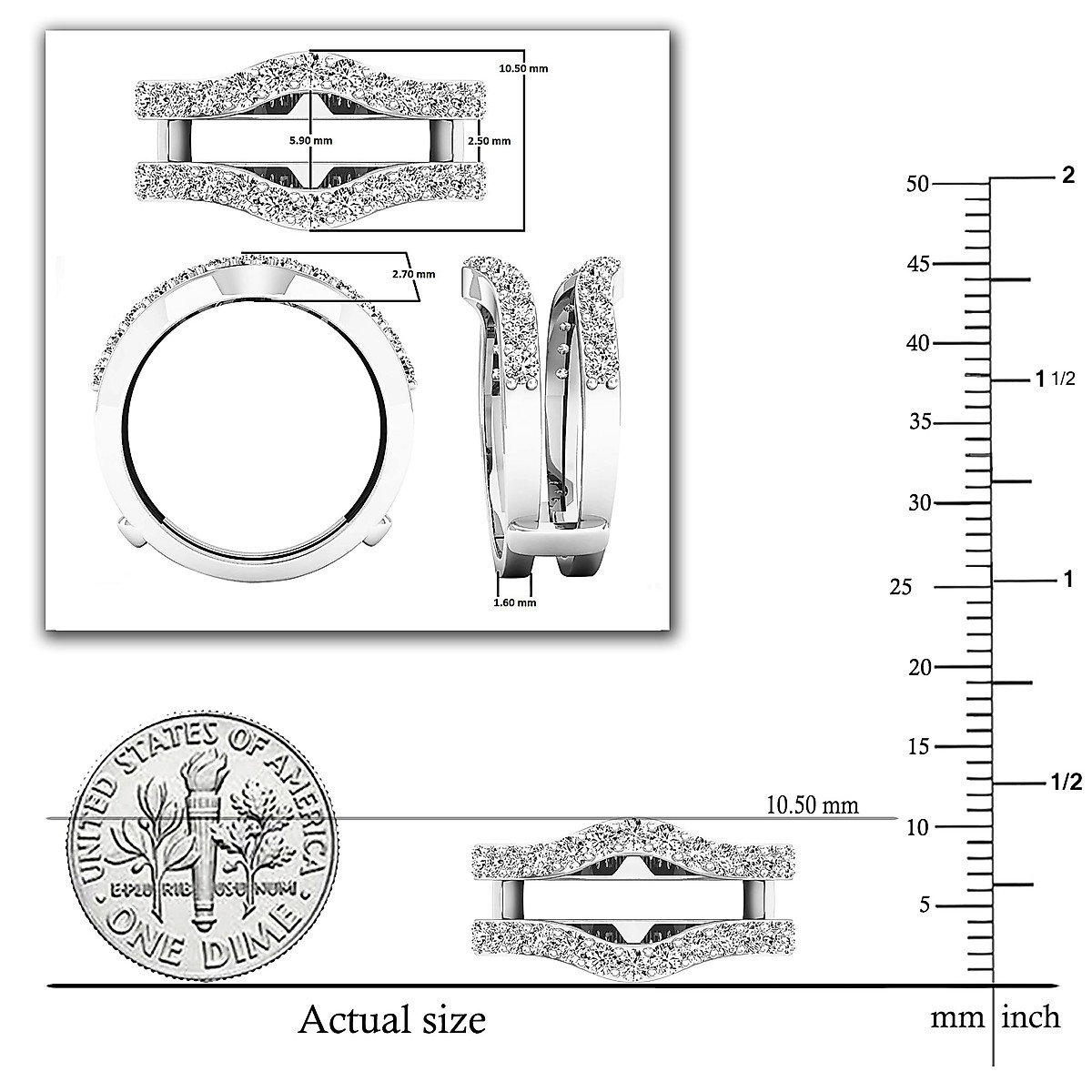 Dazzlingrock Collection 1.65 Carat (ctw) Round Cubic Zirconia Wedding Enhancer Guard Ring for Women in 10K White Gold Size 8