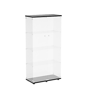 LFT HUIMEI2Y Glass Display Cabinet 4-Shelf with Double Door, Curio Cabinets Fast Installation in 30 Mins, Tempered Glass Floor Standing Bookshelf for Bedroom, Living Room 64.7”x 32”x 14.4” Black