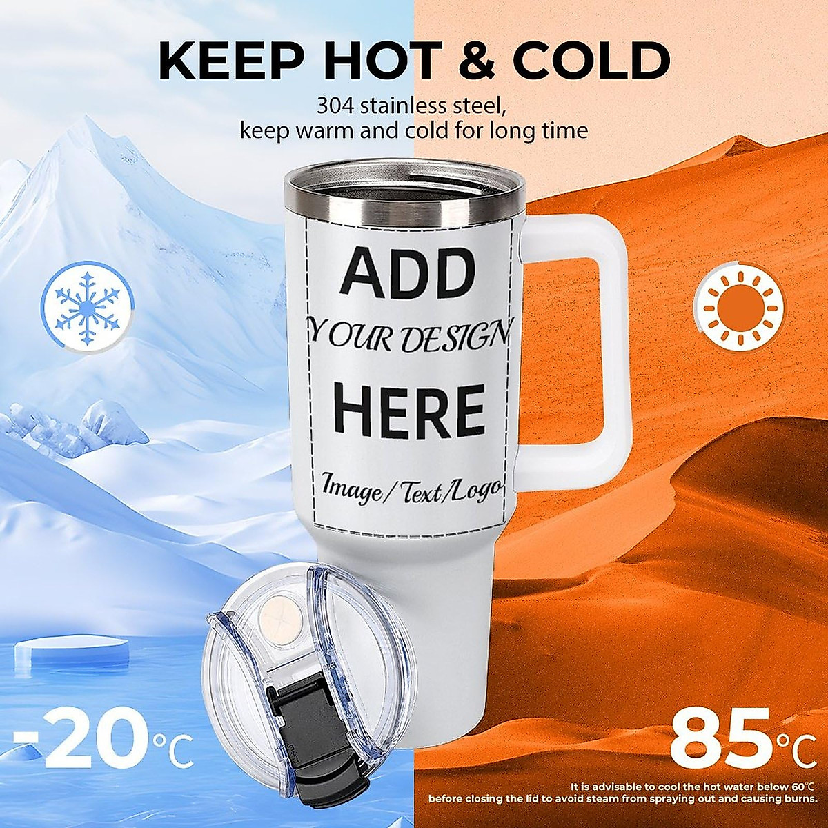 Personalized Tumbler with Handle|Custom Coffee Tumbler with Lid and Straw|Design Your Own Text/Photo Car Cup Holder|Stainless Steel Cup for Gym/Work/Travel Mug Gift for Women&Men(40oz)