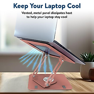 Swivel Laptop Stand for Desk, Adjustable Laptop Stand for Desk w/ 360° Rotation, Raise Tilt Cools Laptop with This Ergonomic Laptop Stand Riser, Collapsible iPad Computer Laptop Stand (Rose Gold)