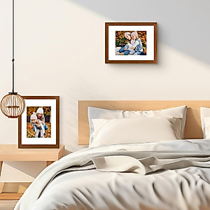 Golden State Art, 11x14 Picture Frame Brown - Solid Wood with Tempered Glass - Display Pictures 8x10 with Mat or 11x14 without Mat - Wall Hanging Photo Frame, 1 Pack