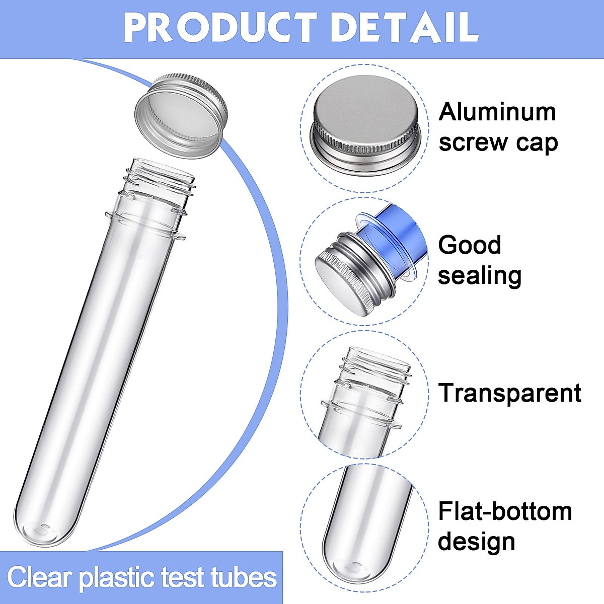 45ml Plastic Test Tubes Transparent Clear Bath Salt Tubes 25x140mm Cylindrical Aluminum Lid Plastic Vials for Candy Spice Dried Flower Storage Container Decor House Scientific Experiment(120 Pcs)