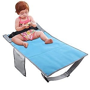 Kids Airplane Footrest, Portable Travel Foot/Leg Rest Baby Hammock Toddler Bed Airplane Seat Extender Mat with Storage Pocket Fits Airplane Flights/High-Speed Rail Seat/Cars/Buses/Trains (Blue)