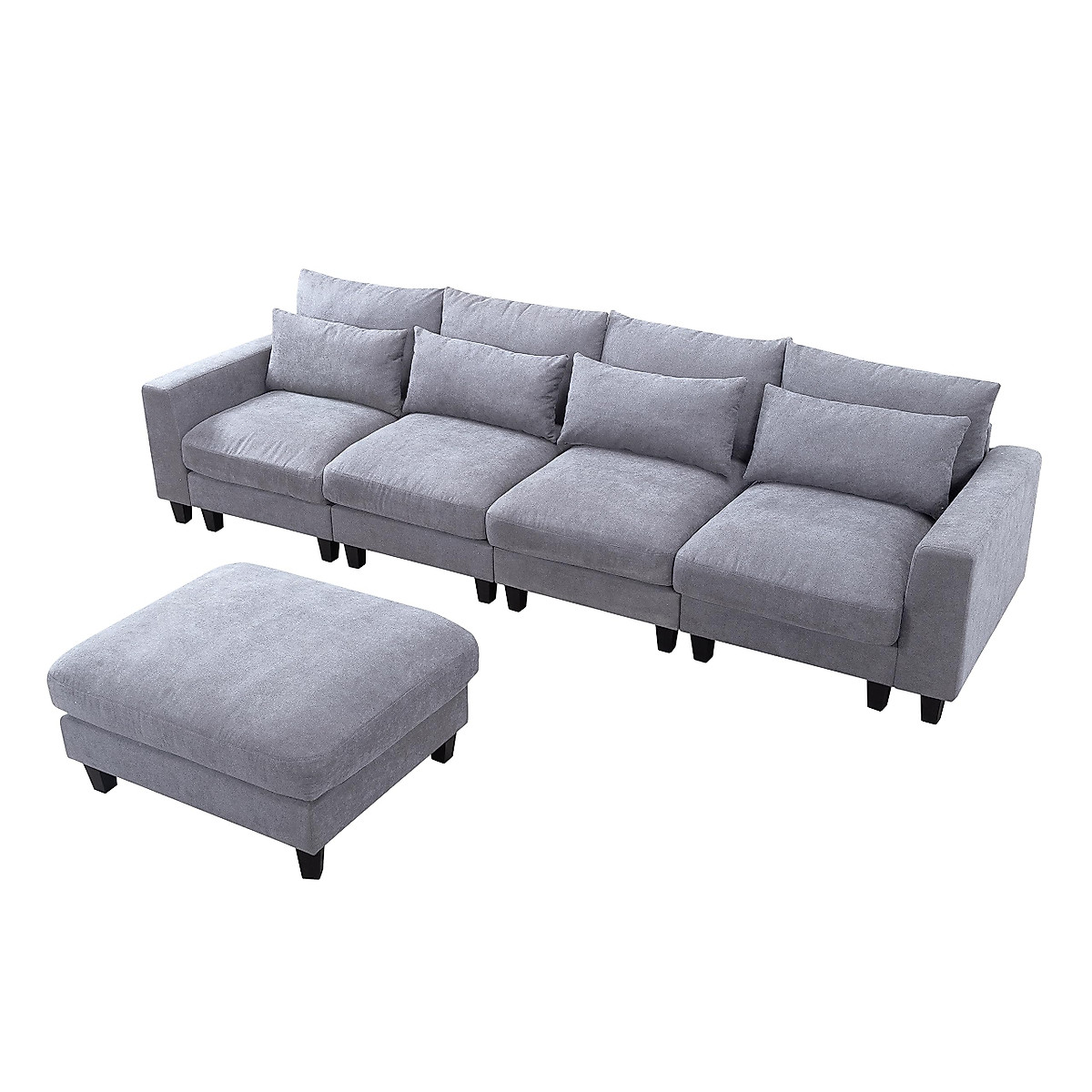 Lepfun Oversized Fabric Set, Extra Large L Shaped Reversible Chaise Sectional Couch, 124.4” Width, 4 Seat Modular Sofa with Storage Ottaman, Light Grey
