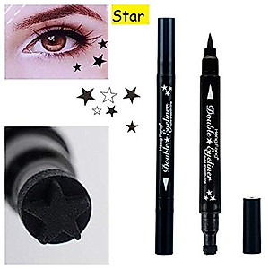 MIOBLET 1PC Super Double-headed Black Liquid Eyeliner Pencil Pen Waterproof Star Heart Moon Flower Shape Seal Stamp Tattoo Eyes Liner Makeup (Star Seal)