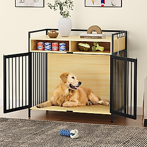 YITAHOME Large Dog Crate, 41" Heavy Duty Dog Kennel with 2 Drawers End Table, Wooden Dog Cage Indoor Dog House Pet Crate Table with Double Doors for Large Medium Small Dogs, Walnut Color