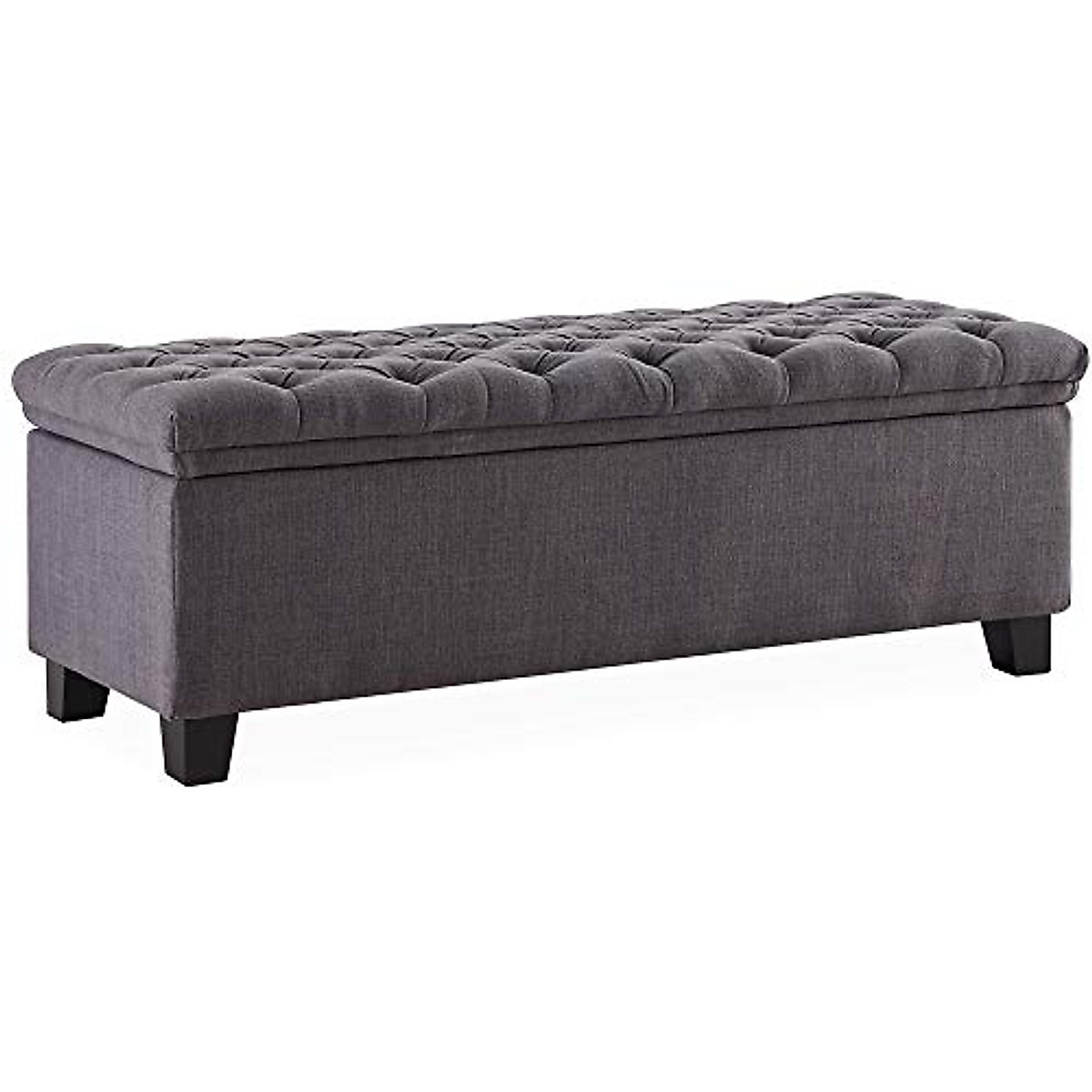 BELLEZE 47 Inch Mid Century Modern Storage Ottoman, Rectangular Lift Top Button Tufted Linen Bench Footstool for Living Room or Bedroom Furniture - Tiara (Gray)