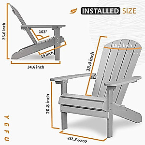 YEFU Adirondack Chair 3-Piece Set （Grey） Plastic Weather Resistant, with 2 Adirondack Chairs + an Outdoor Side Table…