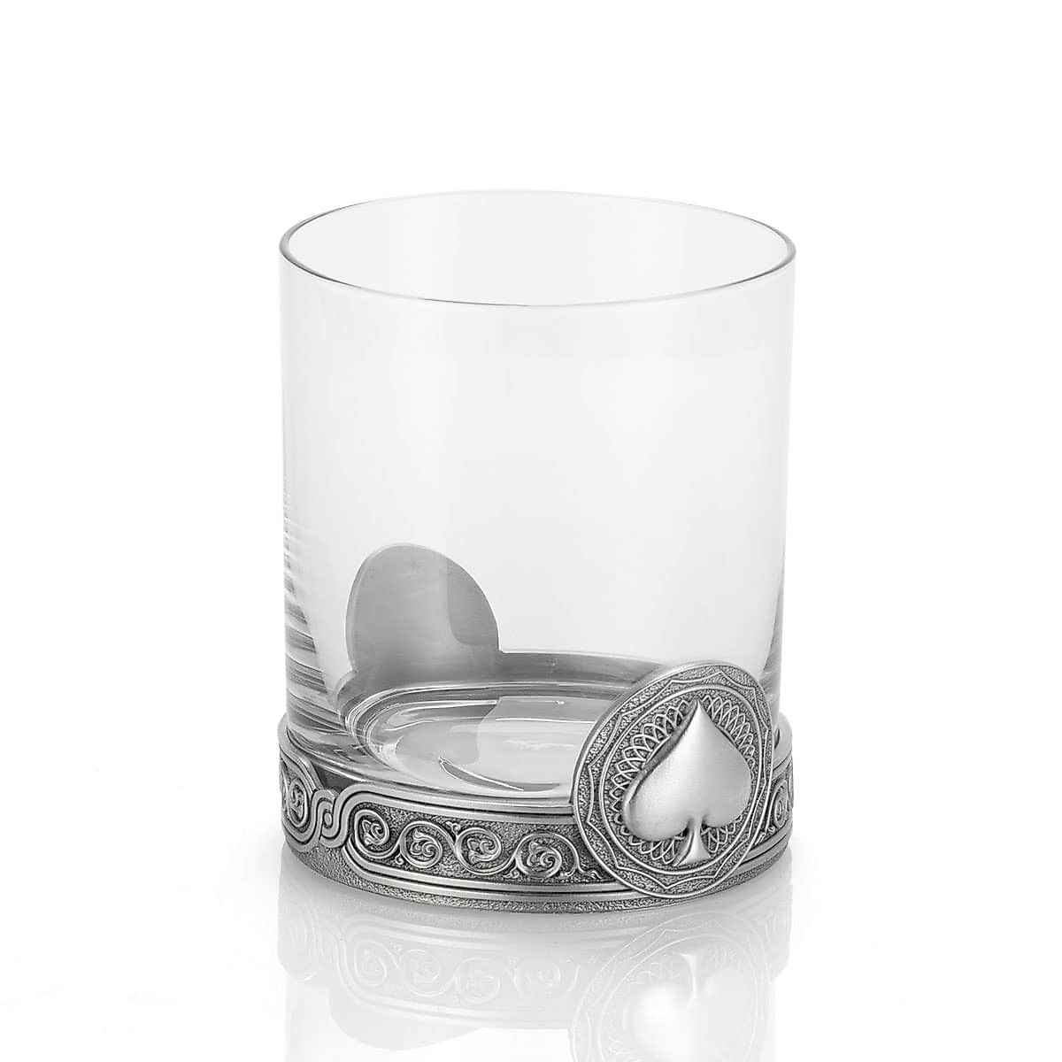 Royal Selangor Pewter Spades Whiskey Tumbler 10oz - Ace Collection Luxurious Cognac/Bourbon/Scotch/Cocktail Drinking Glass