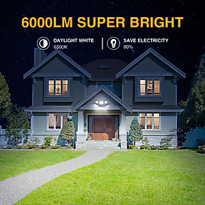 Onforu Dusk to Dawn LED Outdoor Light 60W Security Lighting with Remote,6000LM Flood Lights Outdoor Wired,IP65 Waterproof Dusk Till Dawn Light,3 Adjustable Heads Photocell Light for Garage Patio Yard