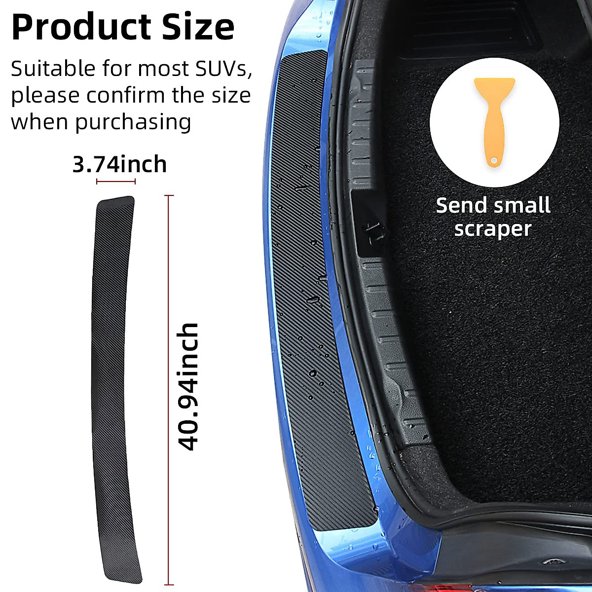 Ziciner Car Rear Bumper Protector Guard, Anti-Scratch Carbon Fiber Trunk Door Sill Protection Strip Sticker, Universal Vehicle Trim Cover Accessories for Car, Truck, SUV, Van (41×3.75 in, Black)