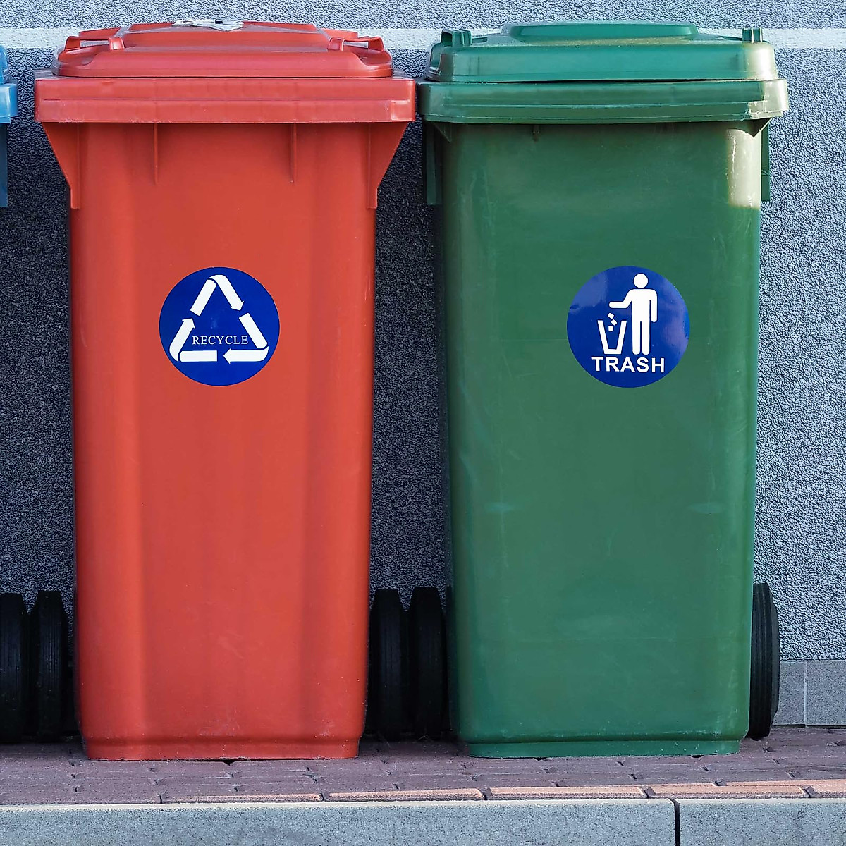 RAMIEYOO Design Recycle Sticker,5 Pack Recycle Sign Decals,Self-Adhesive Recycling Stickers,Recycle and Trash Vinyl for Trash Can 5 * 5 Inches (Recycle Labels/Blue)