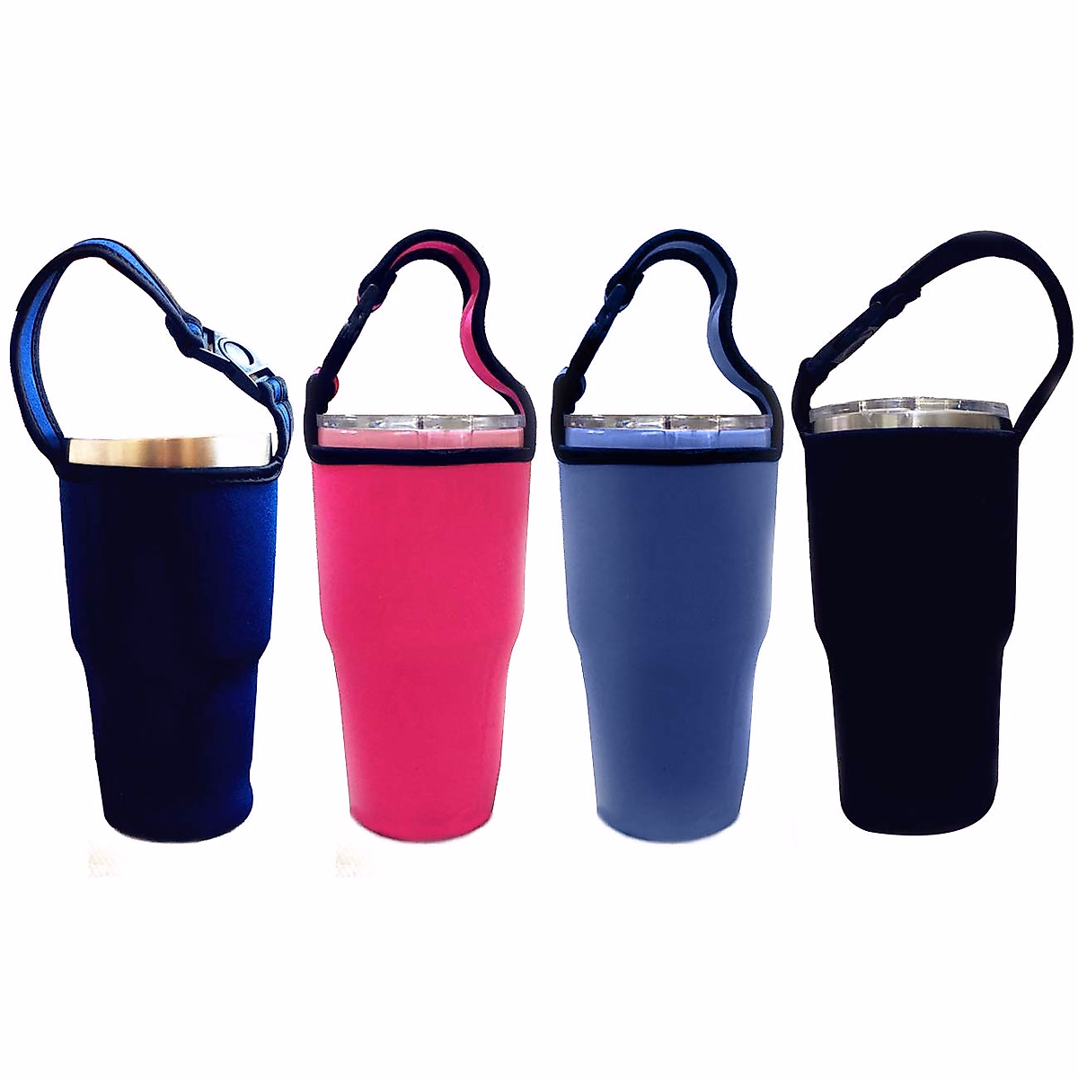 4 Pack Tumbler 30oz Carrier Holder Pouch for 30 oz Insulated Tumbler Coffee Cup, Neoprene Sleeve with Carrying Handle(Black,Blue,Pink,Navy)