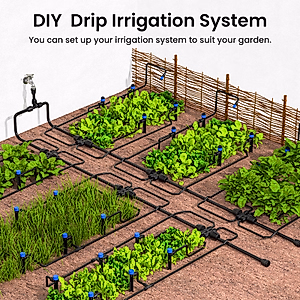 MIXC 230FT Drip Irrigation System,Quick Connector Garden Watering System Automatic Sprinkler System Kit for Lawn Raised Bed Greenhouse Plant Watering System with 1/4'' Tubing,Drip Emitters,Connectors