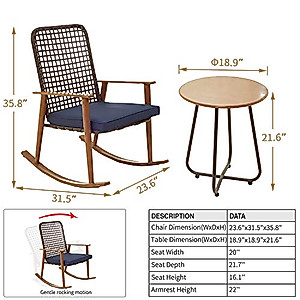 PatioFestival Patio Bistro Set Wood Grain Finish Outdoor Rocking Chairs with Coffee Table All Weather Frame Conversation Set (3Pcs, Blue)