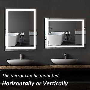 HOMCOM LED Bathroom Mirror Wall Mount Vanity Make Up Mirror with Dimmable Touch Switch Control and Defogger, Waterproof - 32" x 24"