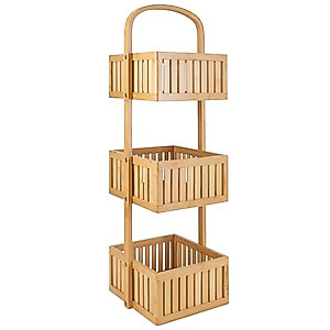 Organize It All 3 Tier Bamboo Stationary Caddy | Bathroom Organization | Multipurpose Storage Shelf Baskets | Eco-Friendly | Easy to Assemble