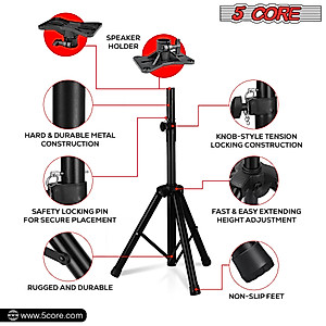 5 Core Speaker Stand Tripod Floor Adjustable Up to 60 Inch DJ Studio Monitor Stands Pole Mount - SS HD 1PK 5FT