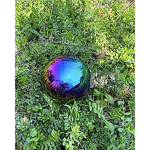 Missmore Gazing Globe Mirror Ball in Rainbow Stainless Steel, Mirror Polished Hollow Sphere Sparkling Outdoor Ornament (Globe-200mm-8in-1pc-Rainbow)