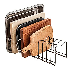 Y.Z.Bros Pot Lid Holder Organizer, Kitchen Countertop Storage Rack Cutting Boards, Bakeware, Pots & Pans, Serving Trays, Reusable Containers in Cabinet Pantry, Stainless Steel