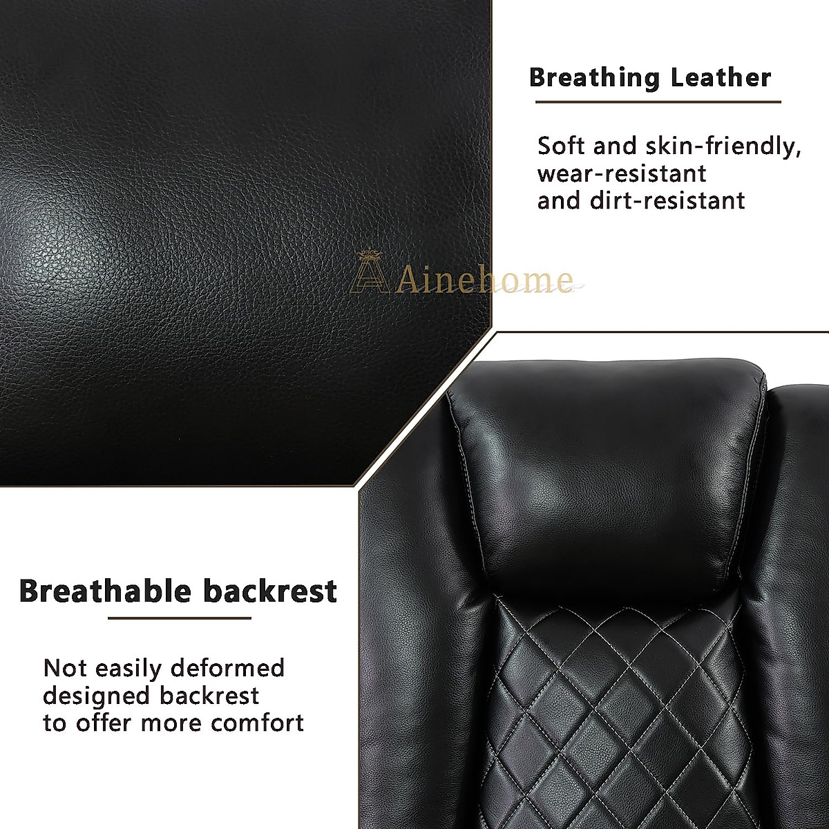 A Ainehome Living Room Furniture Power Recliner Set, Leather Sectional Sofa Set for Living Room, Home Theater, with LED Lights, Hide-Away Storage, Wireless Charging(B-Black,Sofa+Chair)