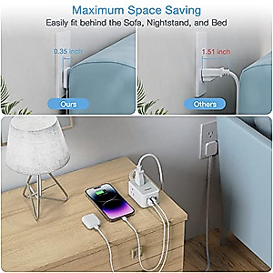 Small Flat Plug Power Strip, TESSAN Ultra Thin Extension Cord with 3 USB Wall Charger (1 USB C), 3 Outlets Mini Nightstand Charging Station, 5 ft Slim Plug for Cruise, Travel, Dorm Room Essentials