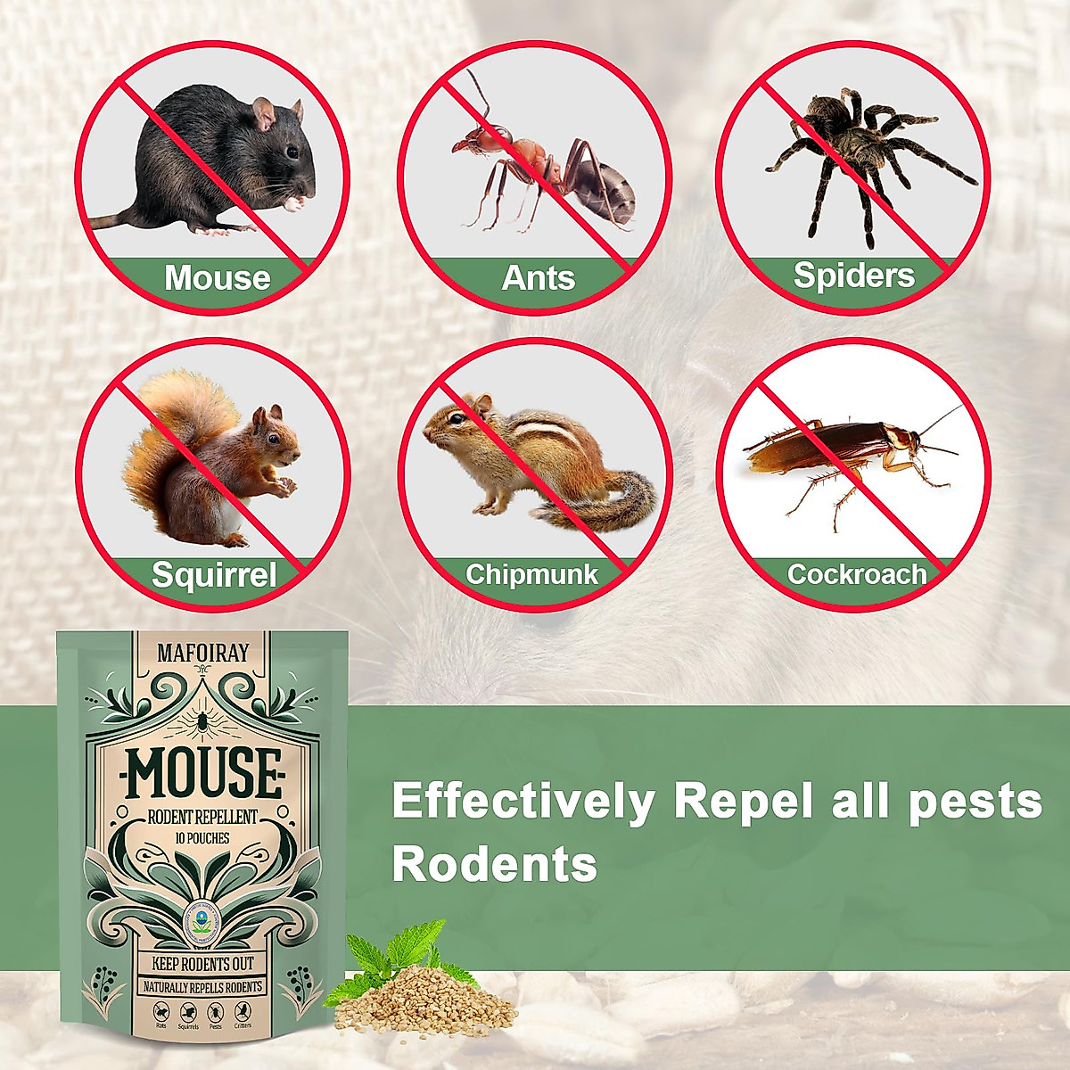 Rodent Repellent, Mafoiray Mouse Repellent Pouches Squirrel Repellent Natural Rodent Repelling, Eco-Friendly Peppermint Oil Outdoor to Keep Mice Out, Repel Mice from RV/Car/Garage/Home/Garage