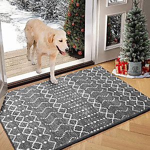 ONASAR Moroccan Area Rug, 2x3 Machine Washable Entryway Rug Indoor Door Mat Non-Slip Kitchen Rug Boho Bedroom Rug, Small Vintage Throw Rug for Laundry Room Dorm Kitchen Mat (Dark Grey/White)