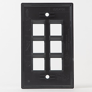 ICC 6-Port Faceplate for Keystone Connectors, Single Gang Outlet Box, Wall Plate for Networking and Home Installations, Durable and Easy to Install, Black, Single